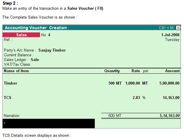 Tax Collected at Source (TCS) in Tally.ERP9