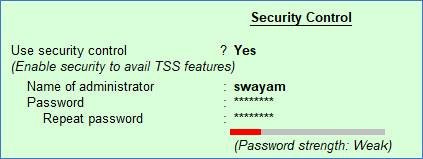 Password or Security Control in Tally.ERP9