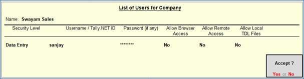 Password or Security Control in Tally.ERP9