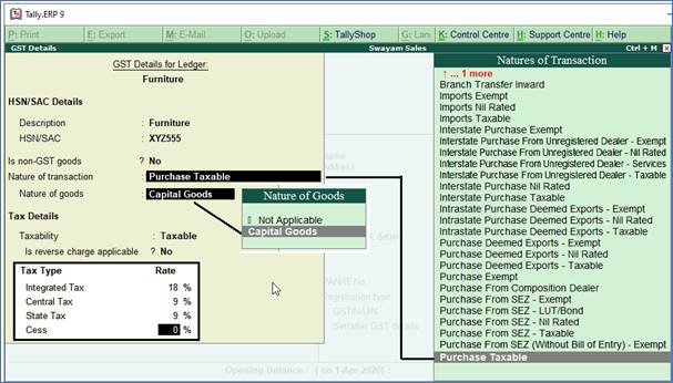 Purchase of Capital Goods with GST in Purchase Voucher (F9) in Tally.ERP9